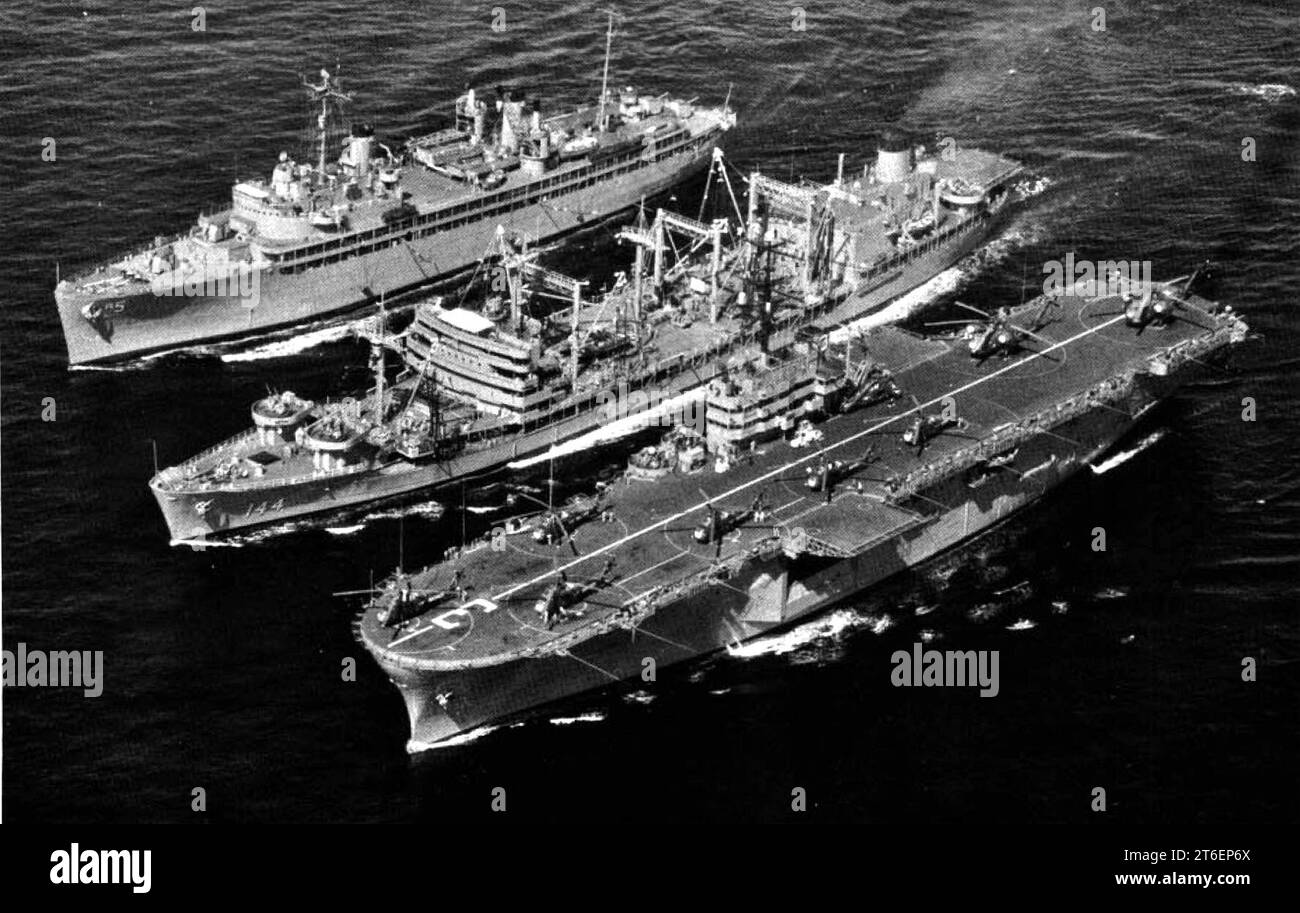USS Mississinewa (AO-144) refuels USS Okinawa (LPH-3) and USS Vulcan ...