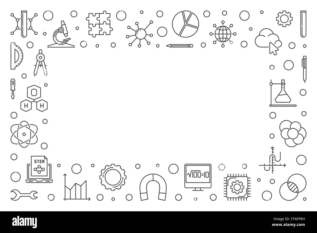 STEM four fields - science, technology, engineering and mathematics vector minimal horizontal ...