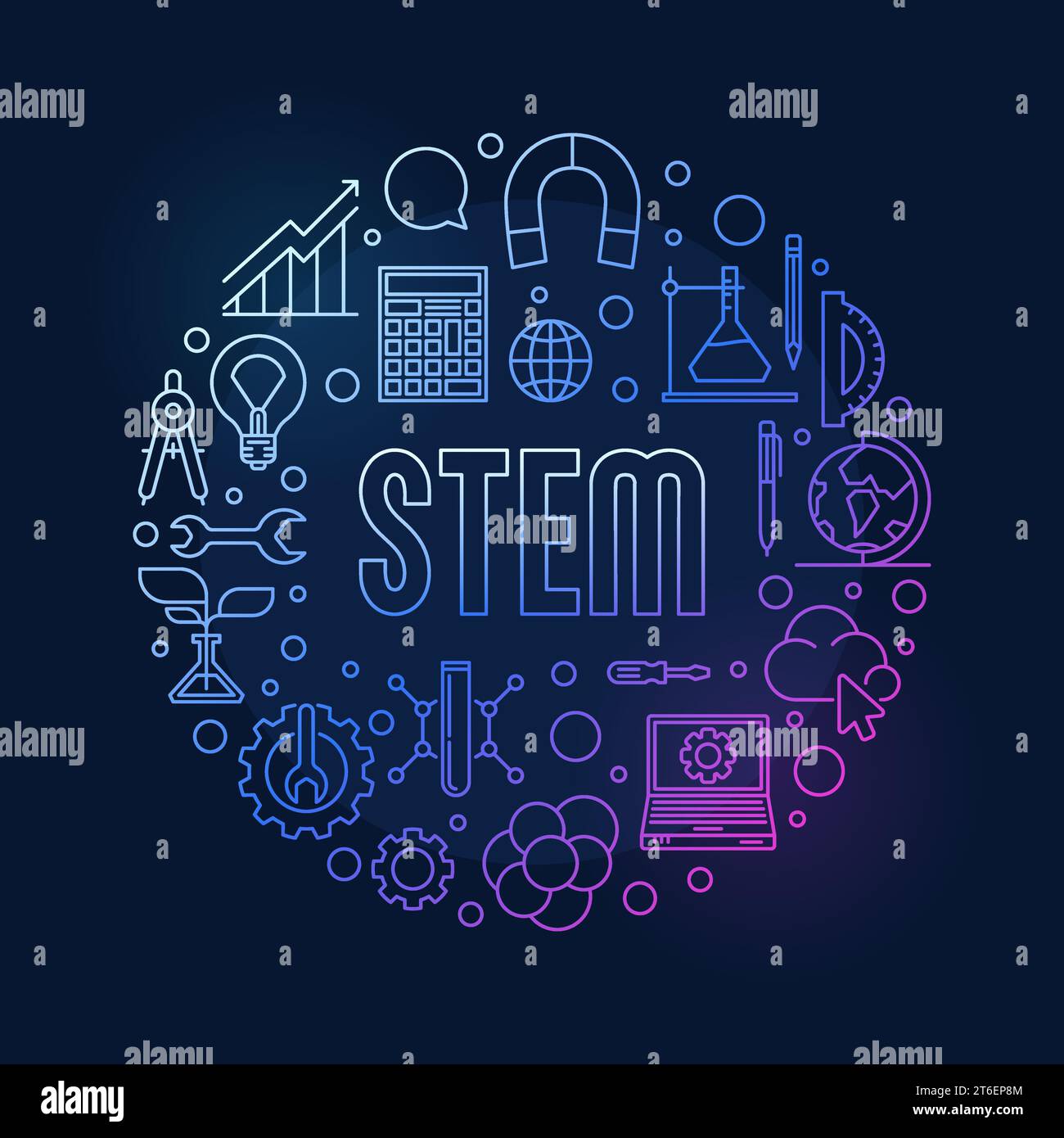 STEM concept circular colored outline banner. Science, Technology, Engineering and Mathematics ...