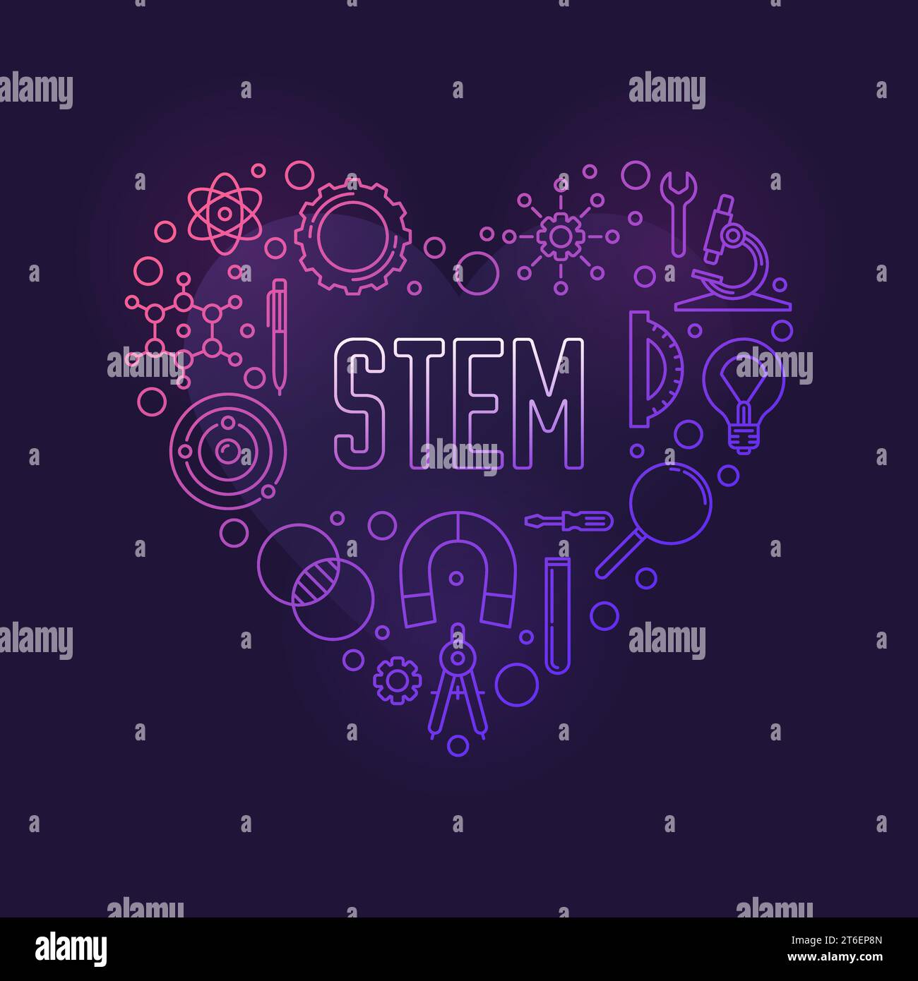 STEM Heart concept vector colored linear illustration - Science ...