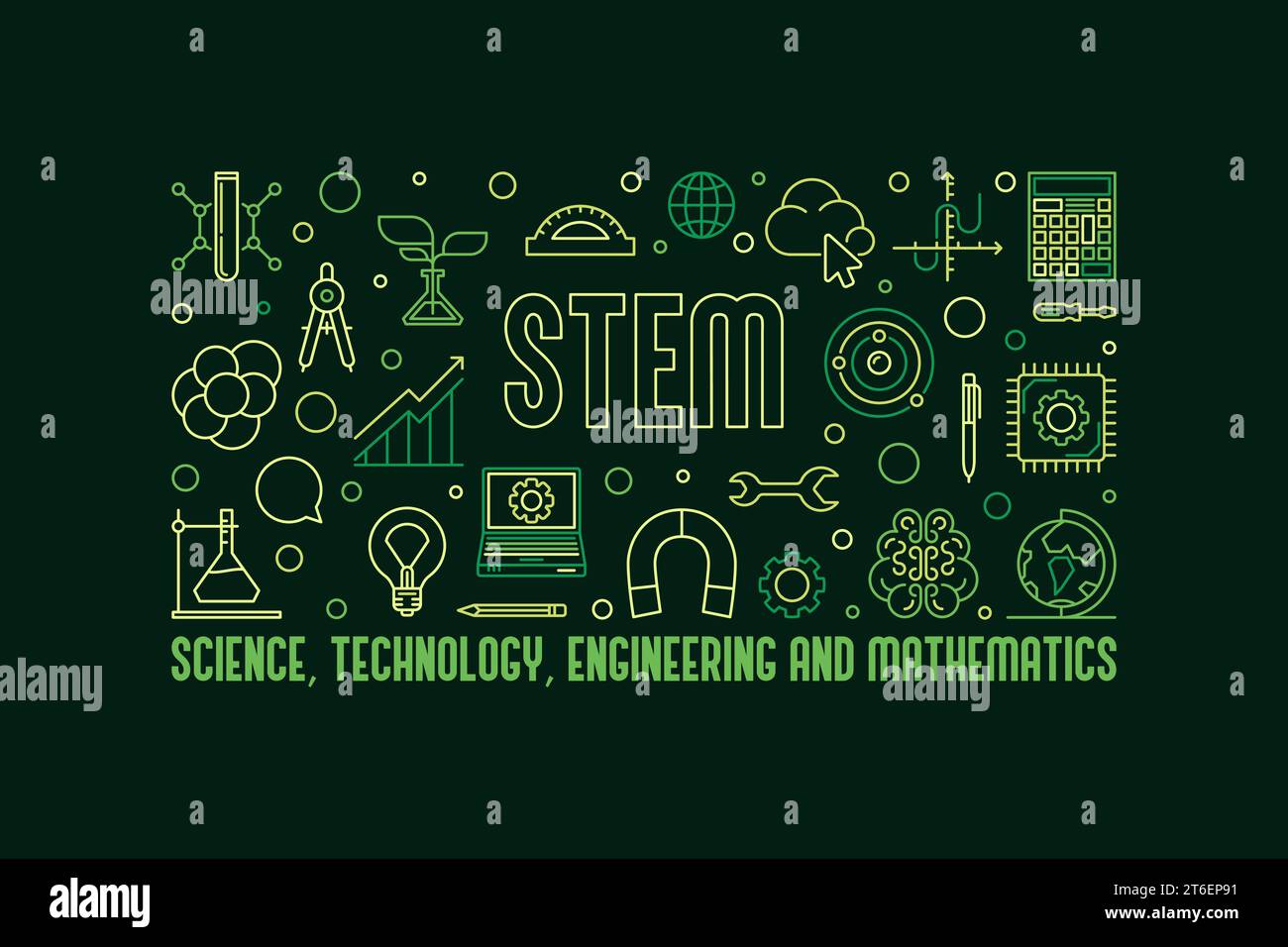 STEM Education concept horizontal creative banner - Science, Technology, Engineering and ...