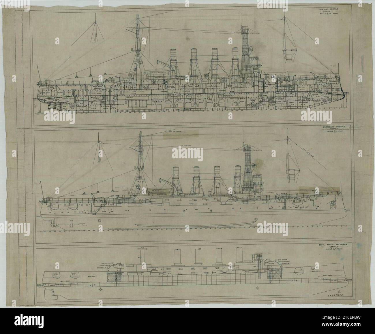 USS Missoula (CA-13)- Inboard Profile; Outboard Profile; General ...