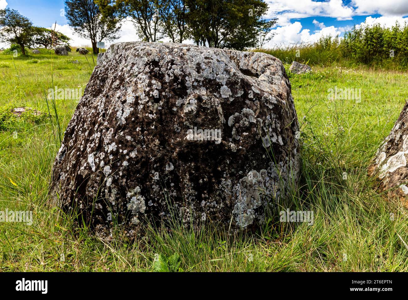 Plain of Jars(Jars plain), megalithic jar with "frog man" relief, group ...