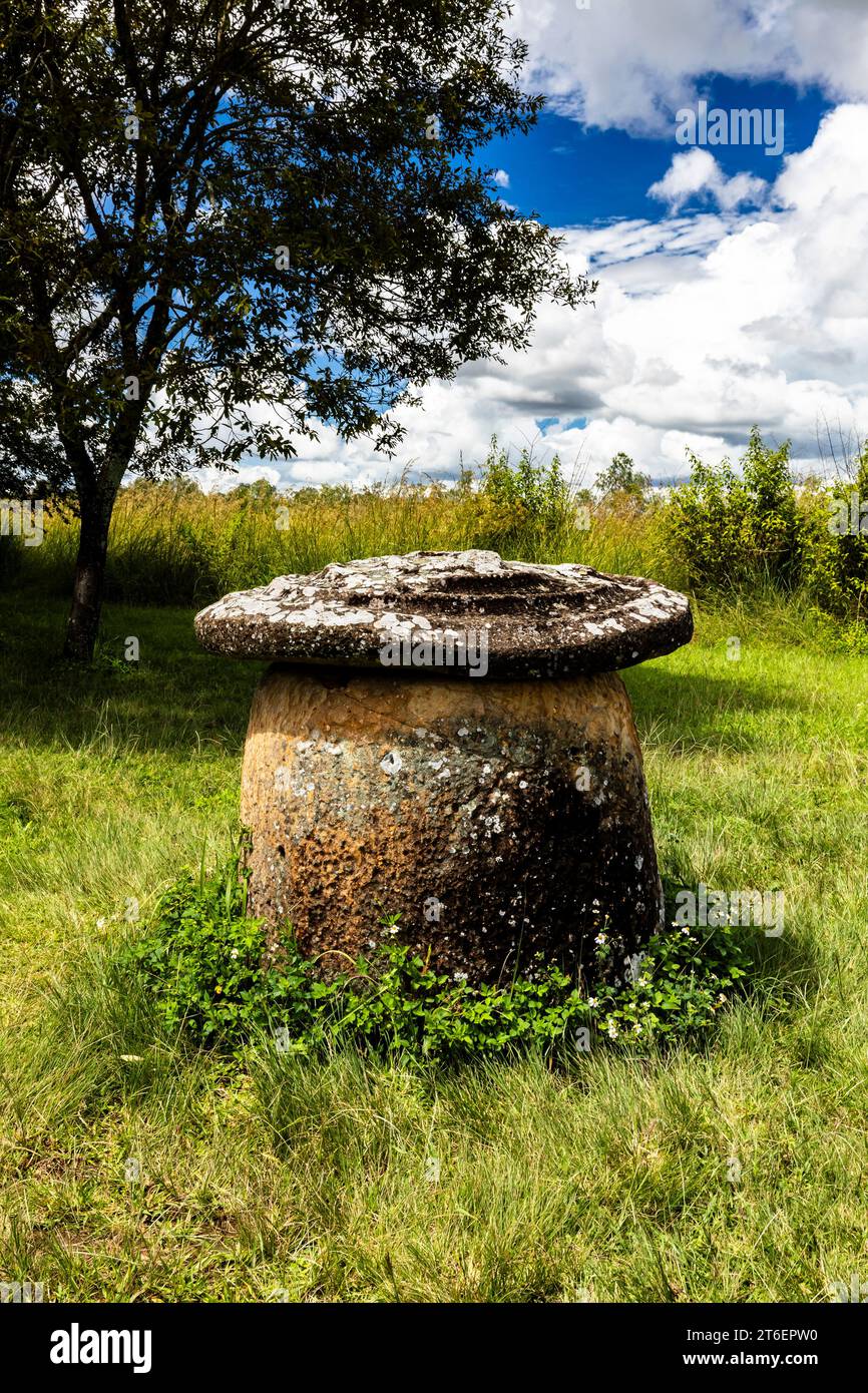 Plain of Jars(Jars plain), megalithic jar with disc, group 2 of site 1 ...