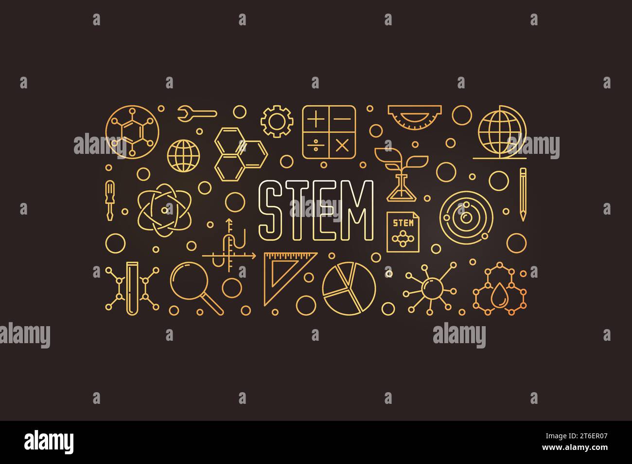 STEM - Science, Technology, Engineering and Mathematics horizontal creative golden banner ...
