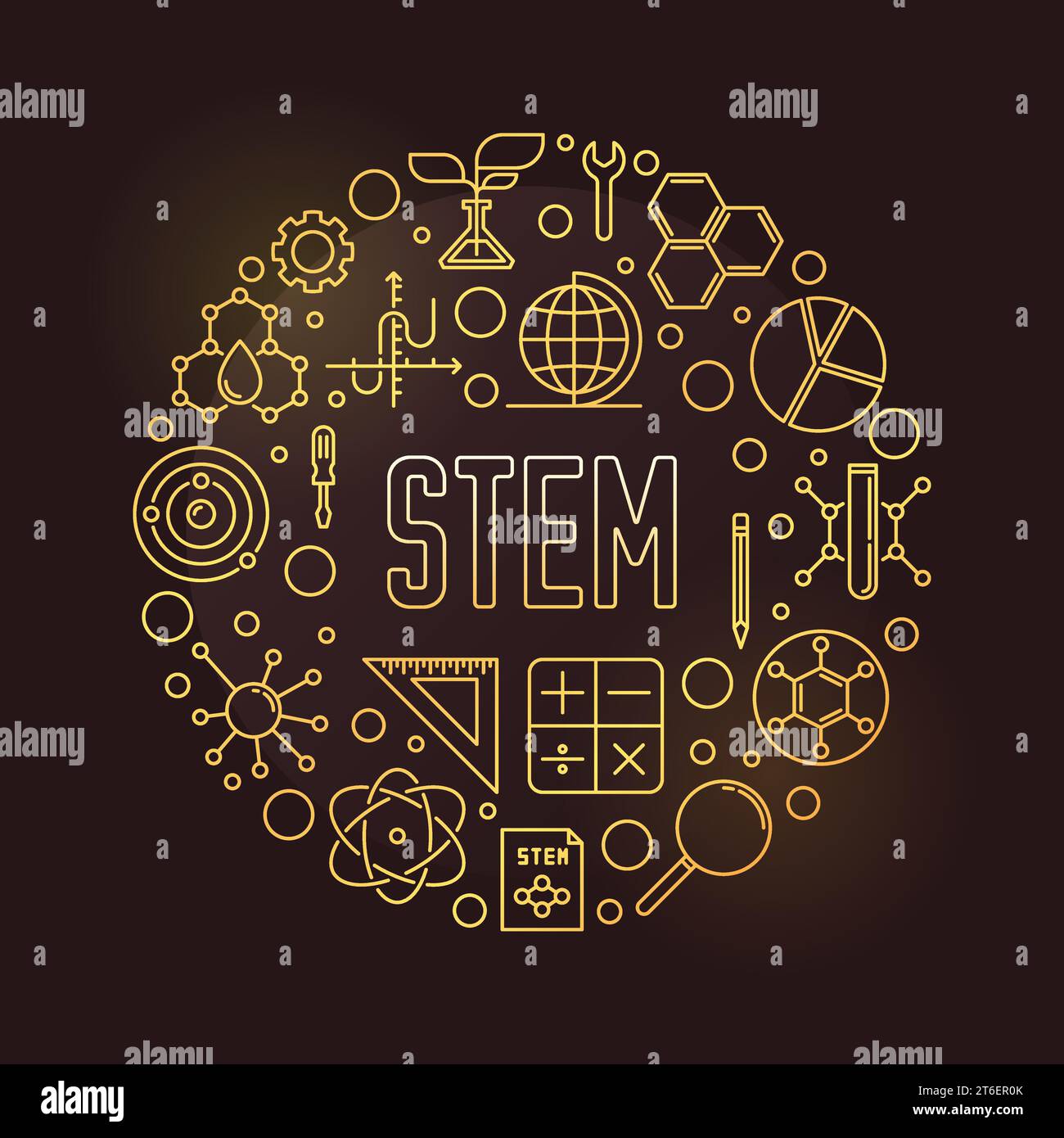 Science, Technology, Engineering and Mathematics round golden banner ...