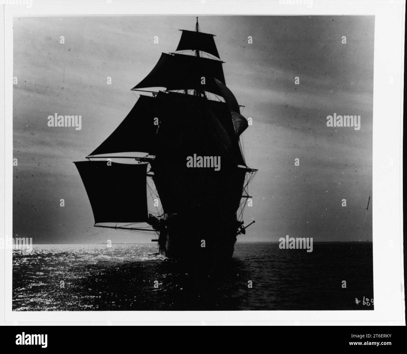 USS Monongahela silhouette with some studding sails set Stock Photo - Alamy