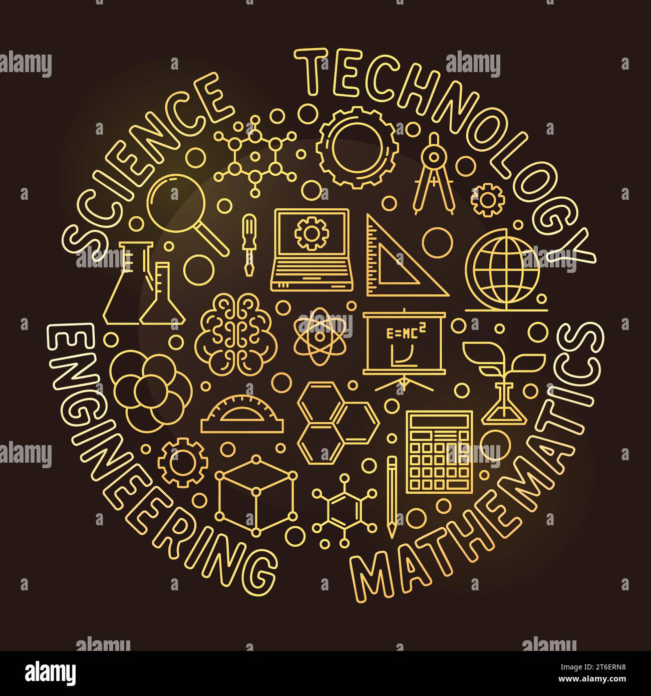 Science, Technology, Engineering, Mathematics round vector golden ...
