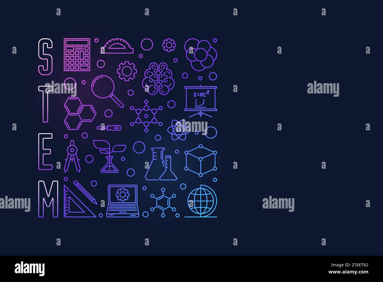 STEM vector colored outline banner. Science, Technology, Engineering and Mathematics concept ...