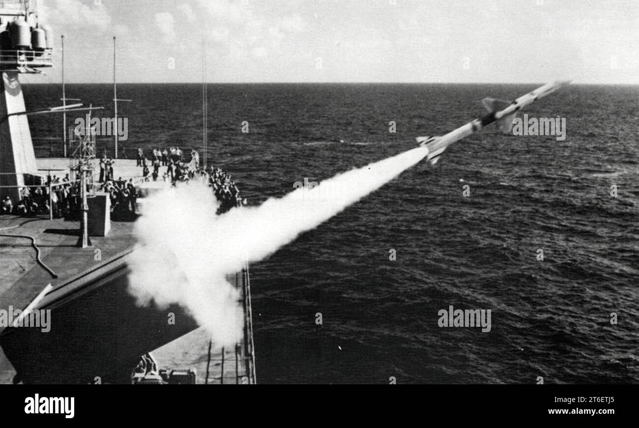 USS Mount Whitney (LCC-20) launches a RIM-7 Sea Sparrow missile, in ...