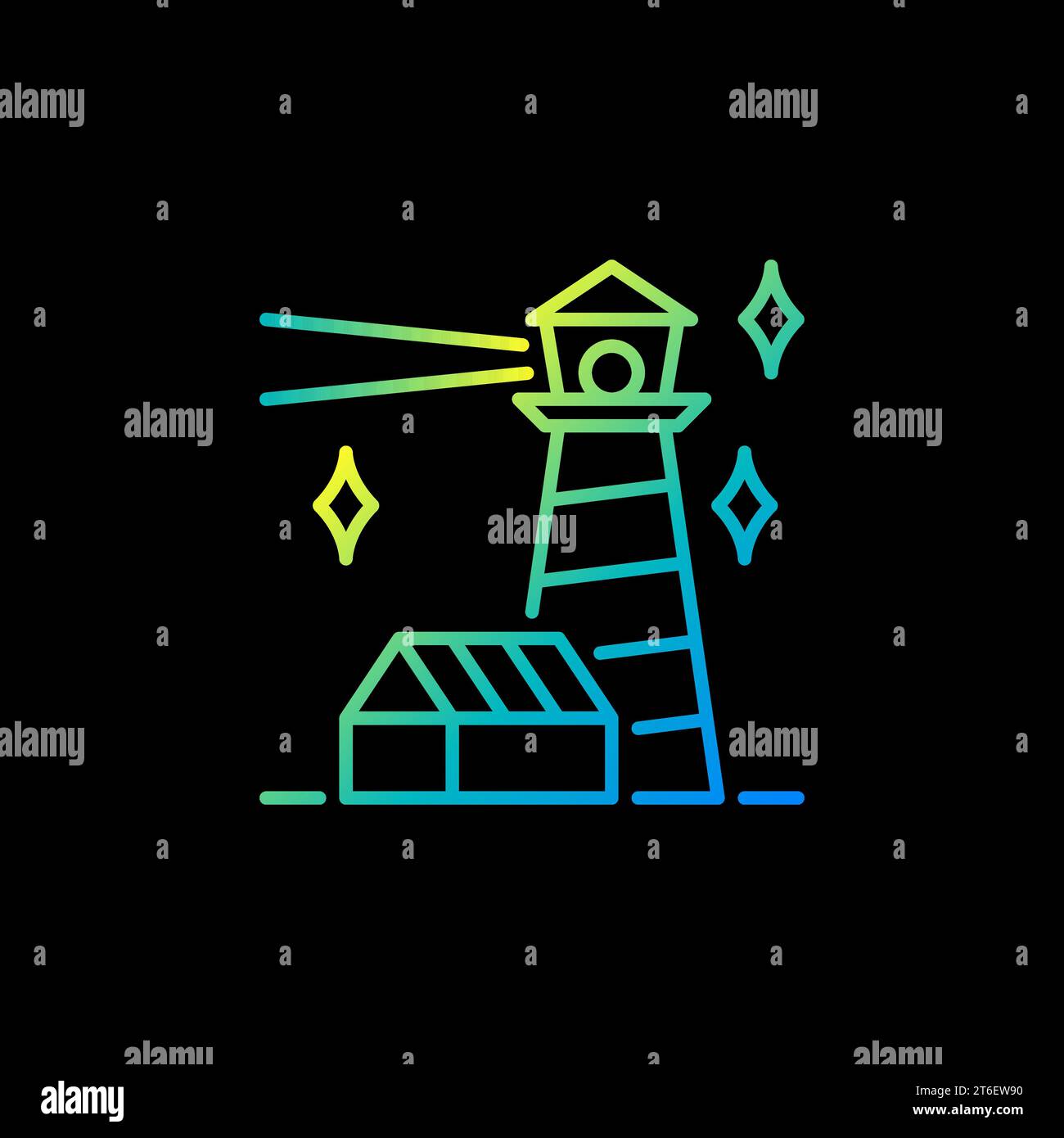Lighthouse in the Night with Stars vector concept colorful line icon or ...