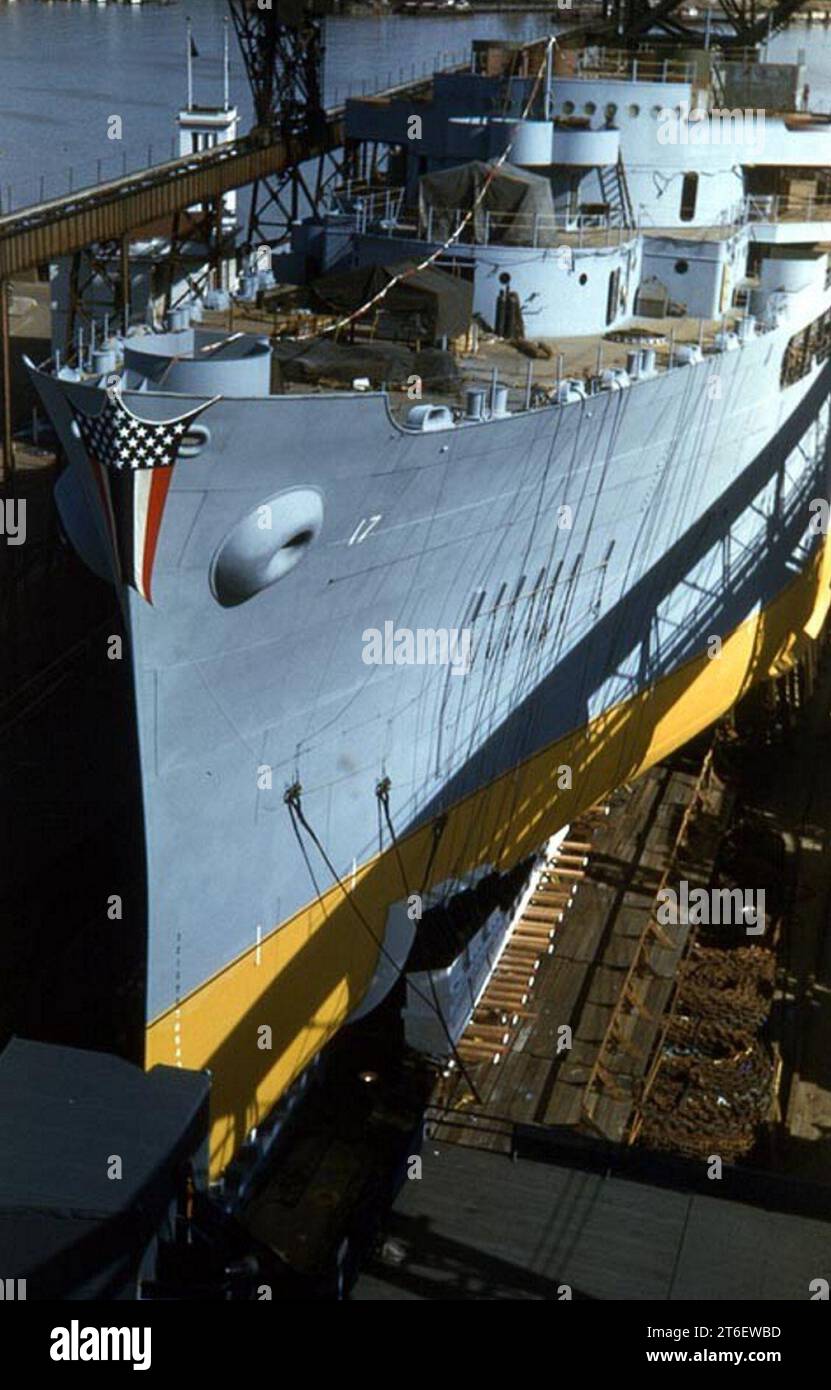 USS Nereus (AS-17) being prepared for launching at the Mare Island ...