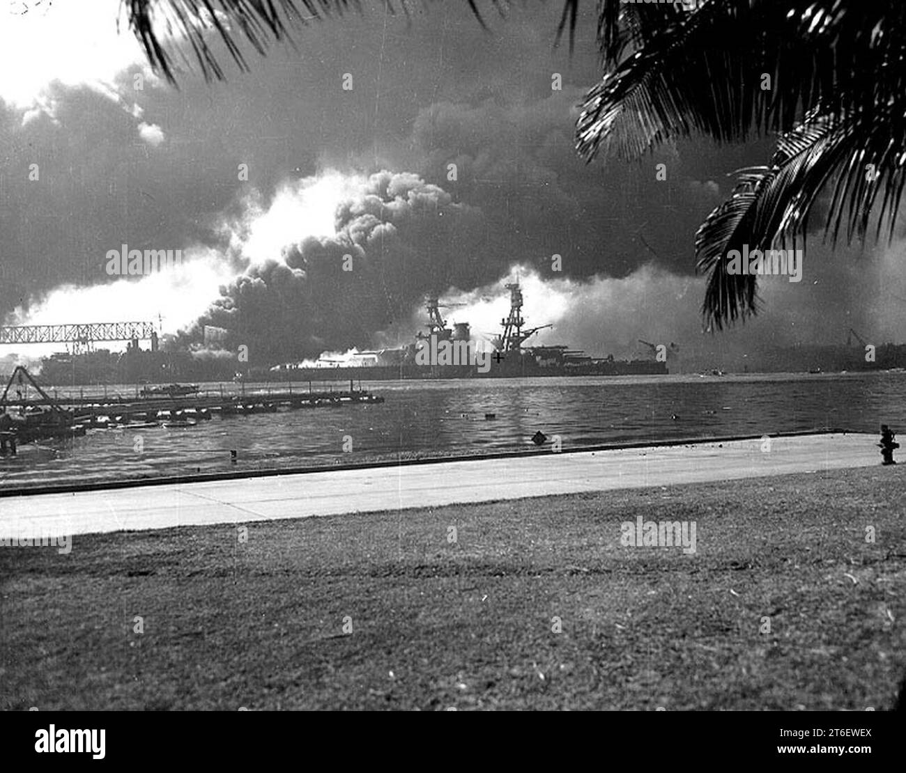 USS Nevada burning-Pearl Harbor2 Stock Photo - Alamy