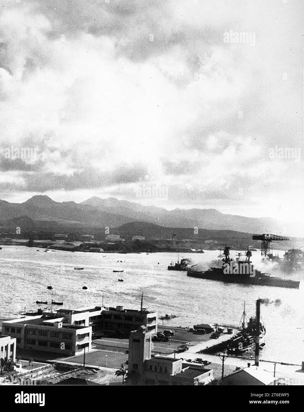 USS Nevada as seen from Ford Island passing avocet prior to first ...