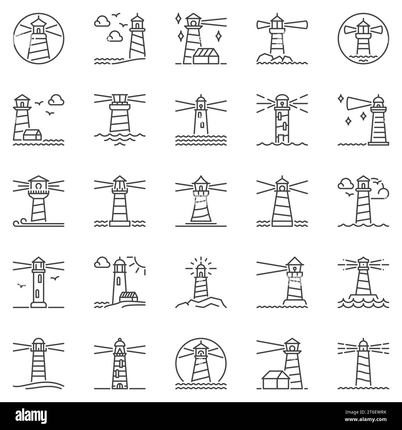 Lighthouse outline icons set. Lighthouses concept vector thin line ...