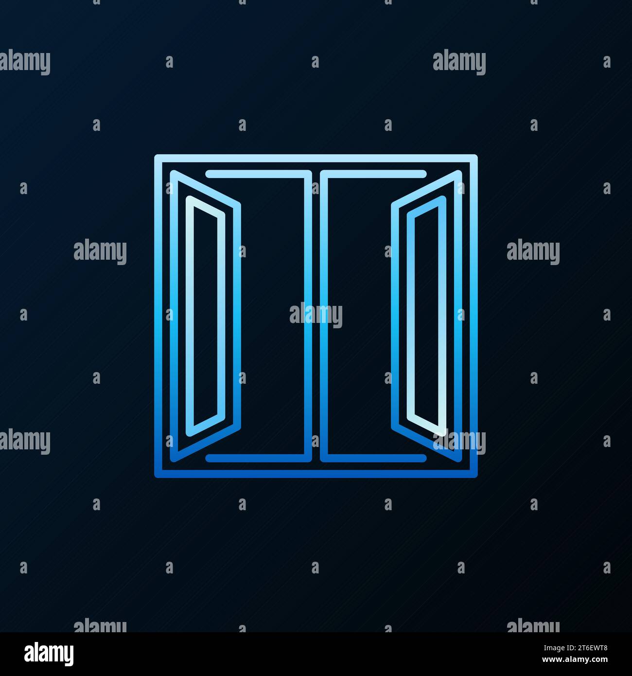 Vector Open Window concept blue colorful line icon or symbol on dark ...