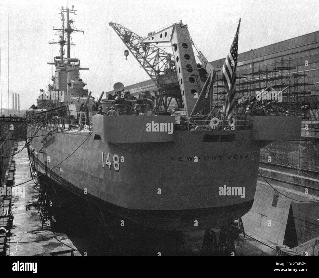 USS Newport News (CA-148) in drydock c1955 Stock Photo - Alamy