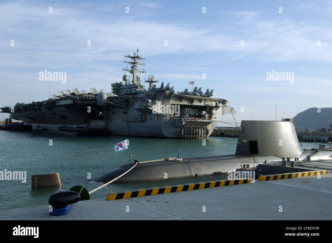 USS Nimitz (CVN 68) & ROKS Son Won-il (SS 072) in Busan, ROK Stock ...