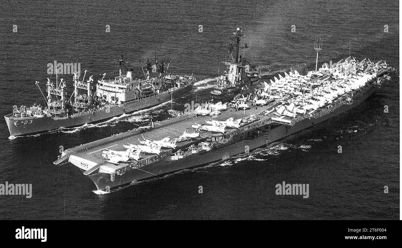USS Nitro (AE-23) replenishing USS Intrepid (CVA-11), circa in 1961 ...