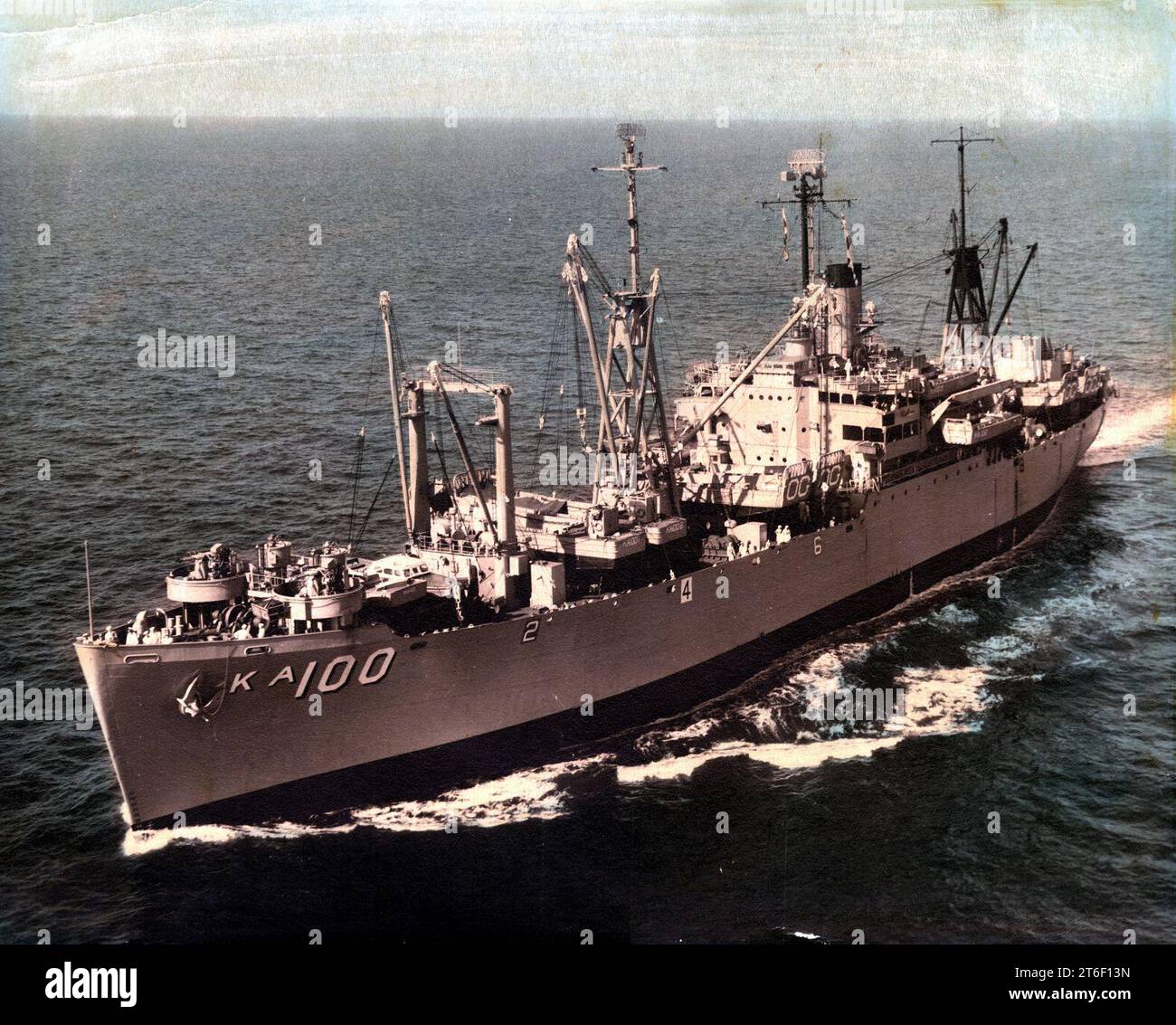 USS Oglethorpe (AKA-100) underway at sea, circa in the 1960s (L ...