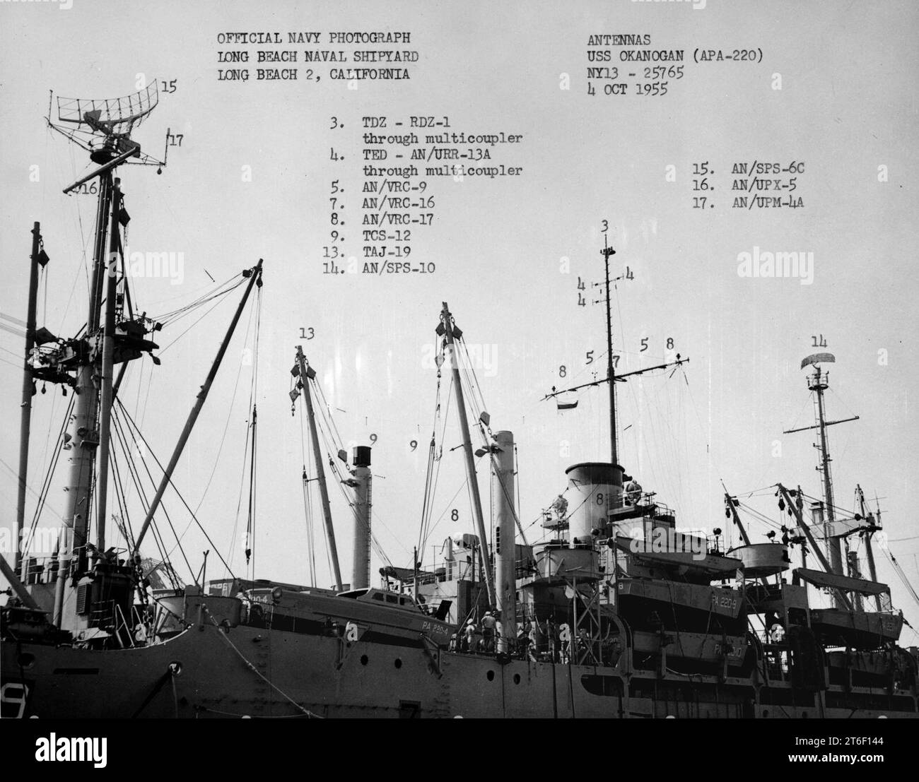 USS Okanogan (APA-220) radar arrangement, 4 October 1955 (7575065 Stock ...