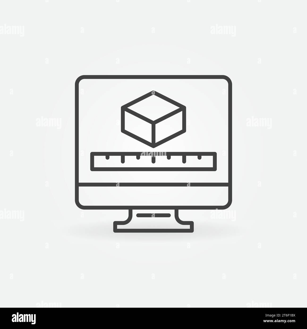 Computer with 3D Cube and Ruler vector concept outline icon or symbol ...