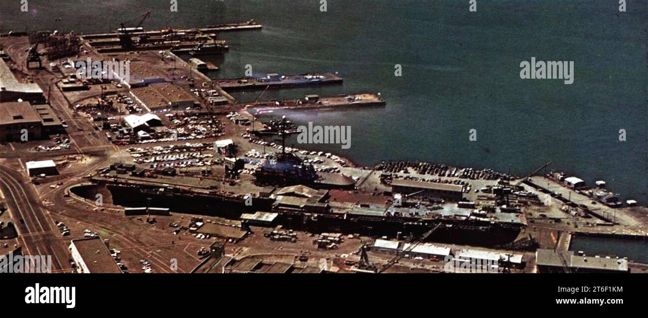USS Oriskany (CVA-34) at the Hunters Point Naval Shipyard, California ...
