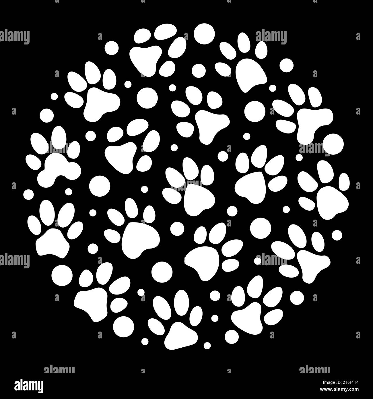 Pet Paw Prints round vector illustration - I love my Cat concept circle ...