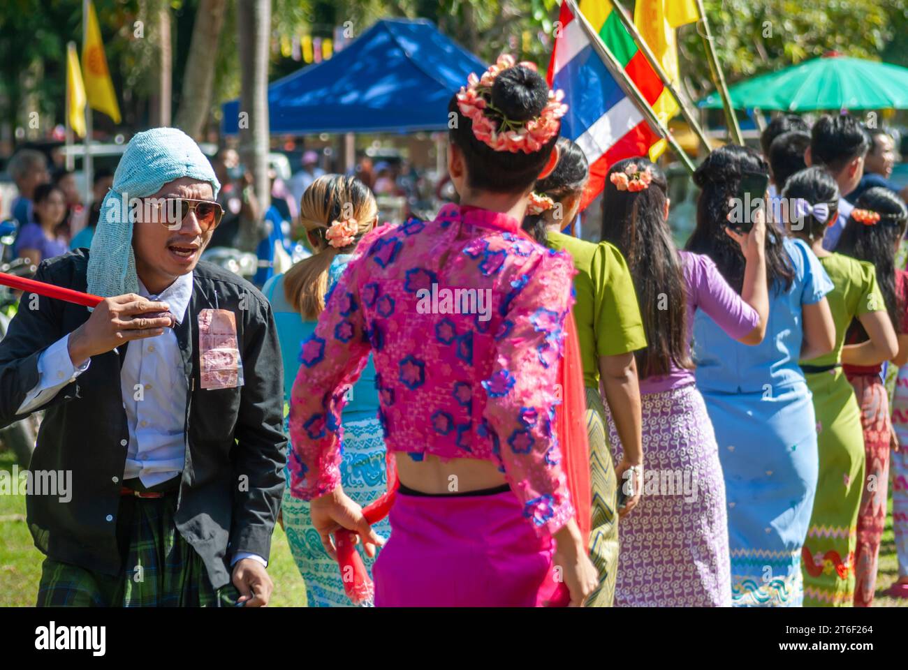SURATTANI, THAILAND- NOV. 06, 2023: Burmese people dress in national ...