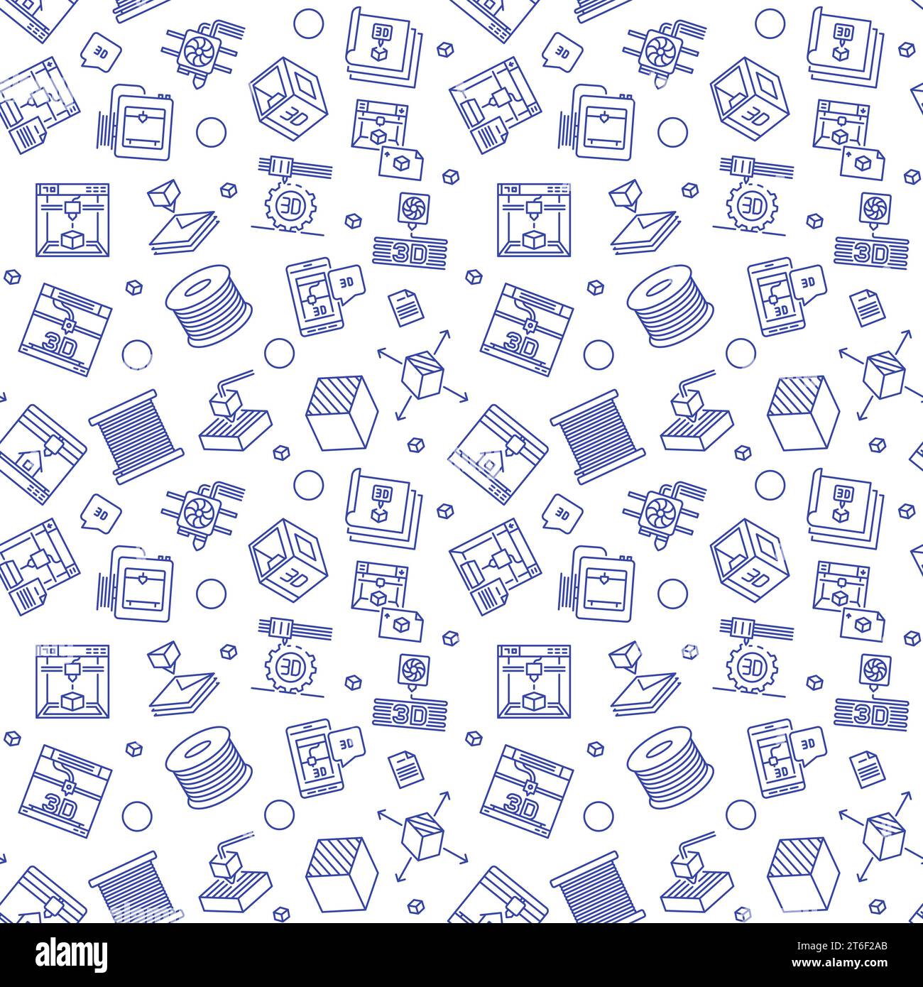 3D Printing vector Additive Manufacturing concept simple thin line seamless pattern or ...