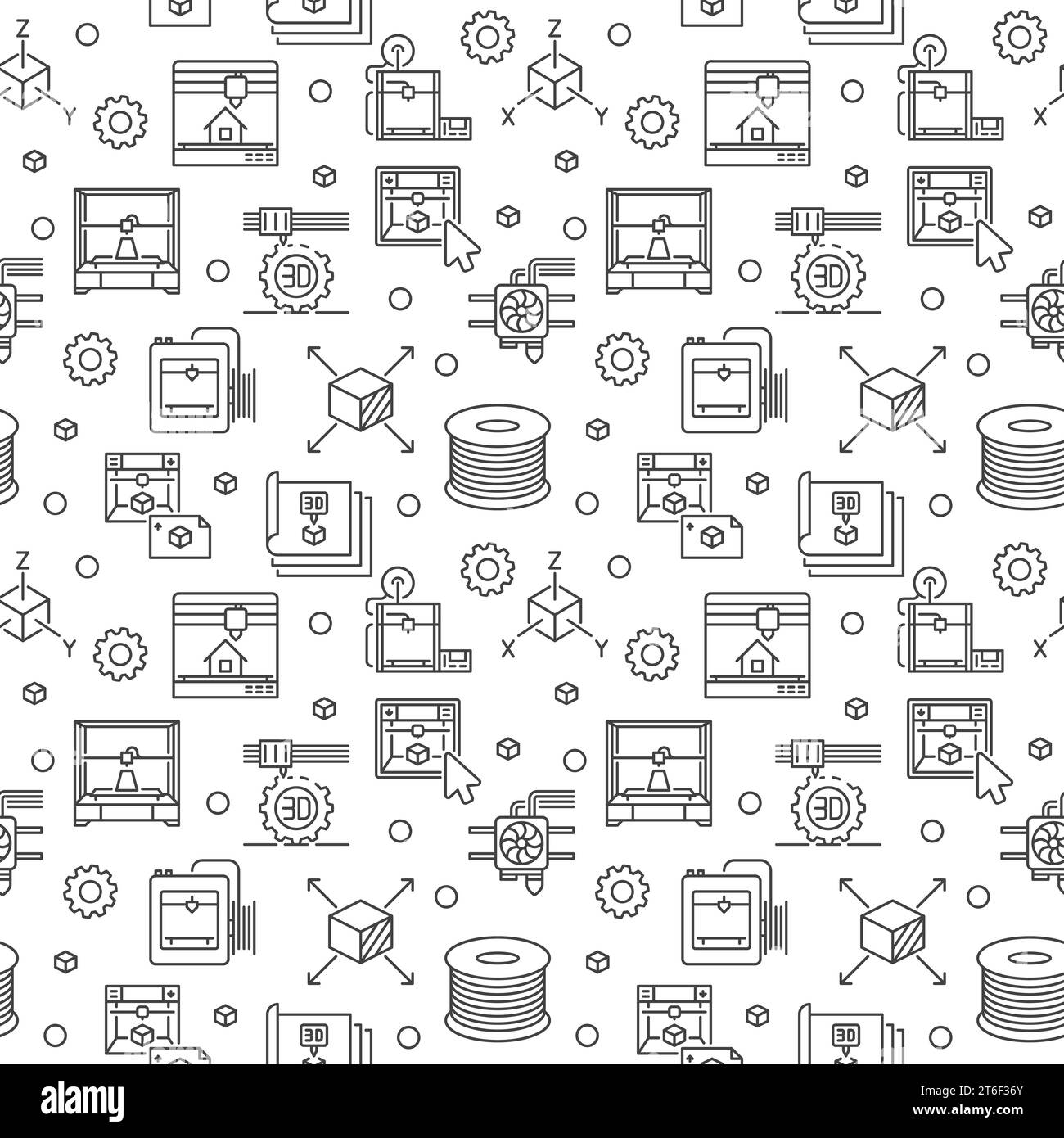 3d Printing vector outline minimal seamless pattern. Additive Manufacturing concept background ...