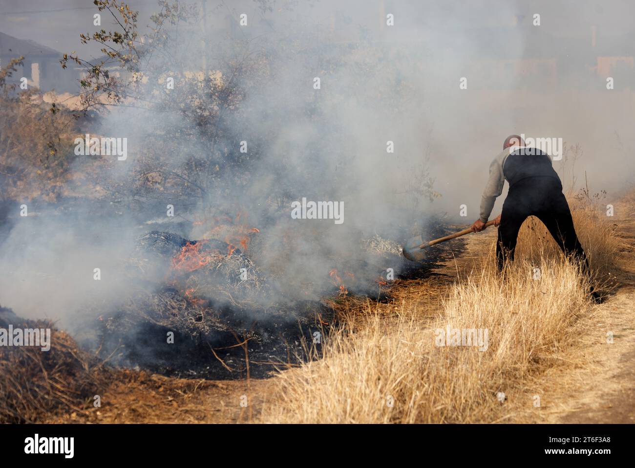 steppe fires during severe drought completely destroy fields. Disaster ...