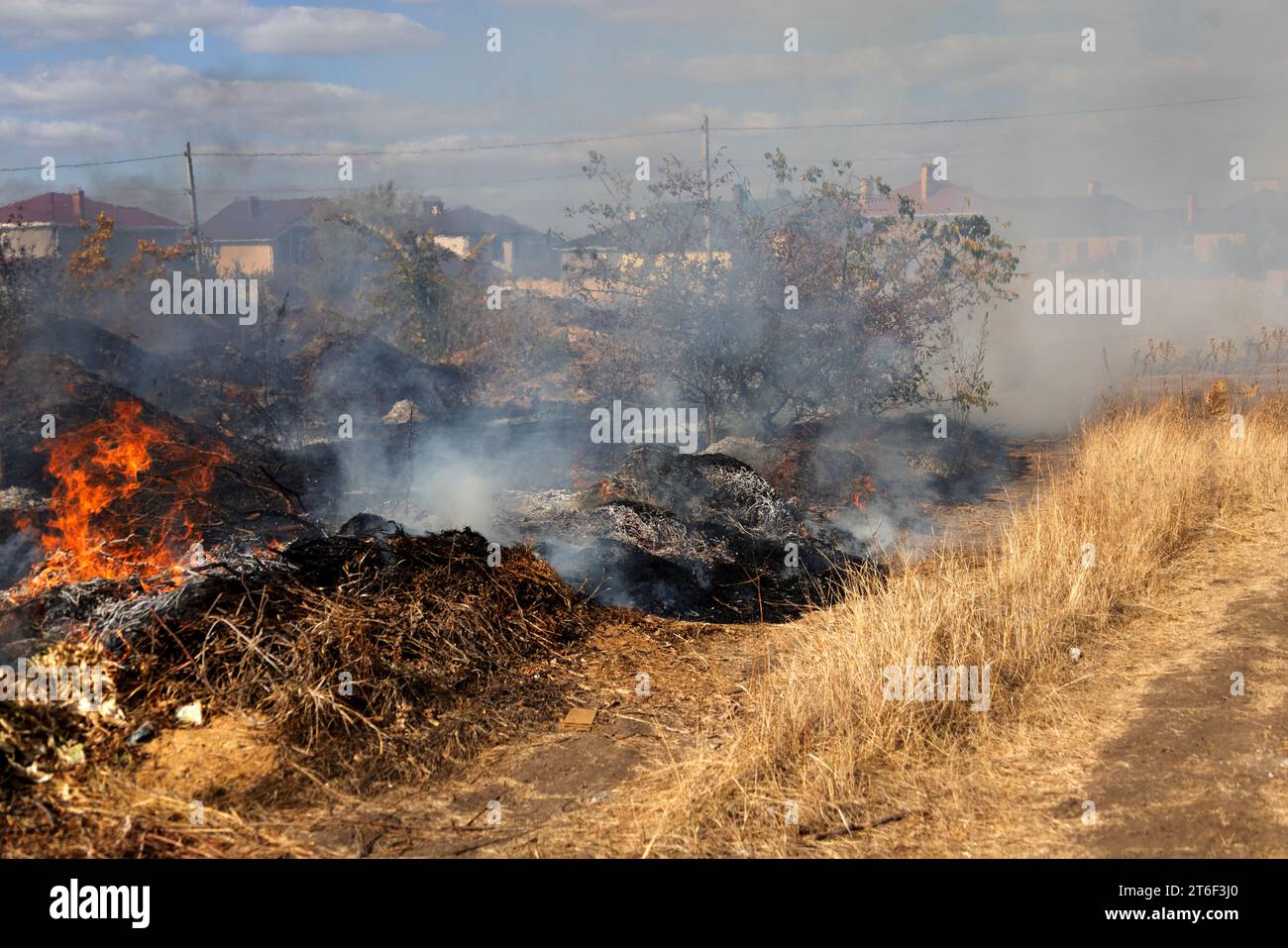 steppe fires during severe drought completely destroy fields. Disaster ...
