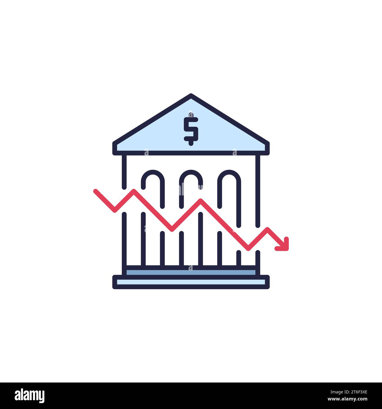 Bank Building with Falling Graph vector Inflation concept colored icon ...
