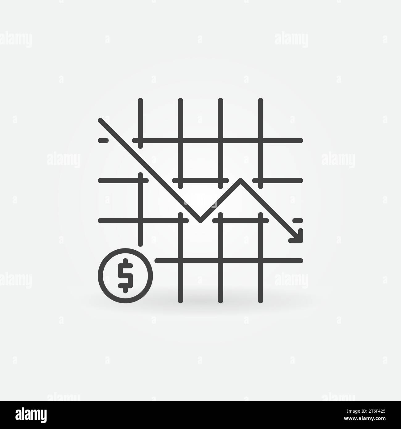 Falling Arrow Chart vector Dollar Inflation concept linear icon or ...