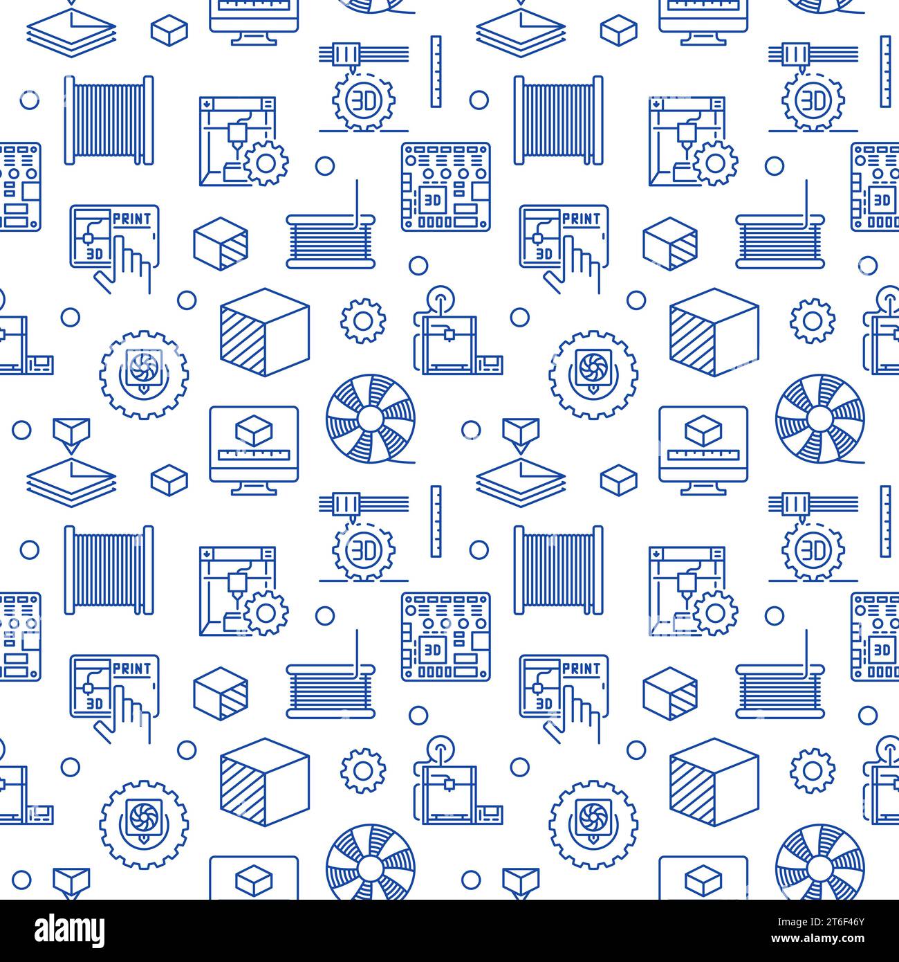 Additive Manufacturing concept vector thin line seamless background. 3d ...