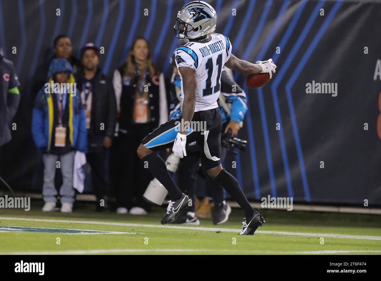 Carolina Panthers wide receiver Ihmir Smith-Marsette (11) runs into the ...