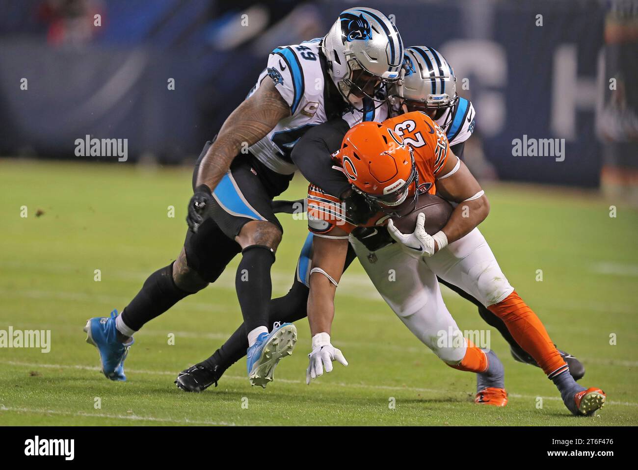 Carolina Panthers linebacker Frankie Luvu (49) tackles Chicago Bears ...