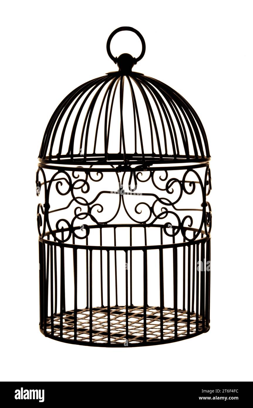 empty Victorian black metal bird cage, isolated Stock Photo - Alamy