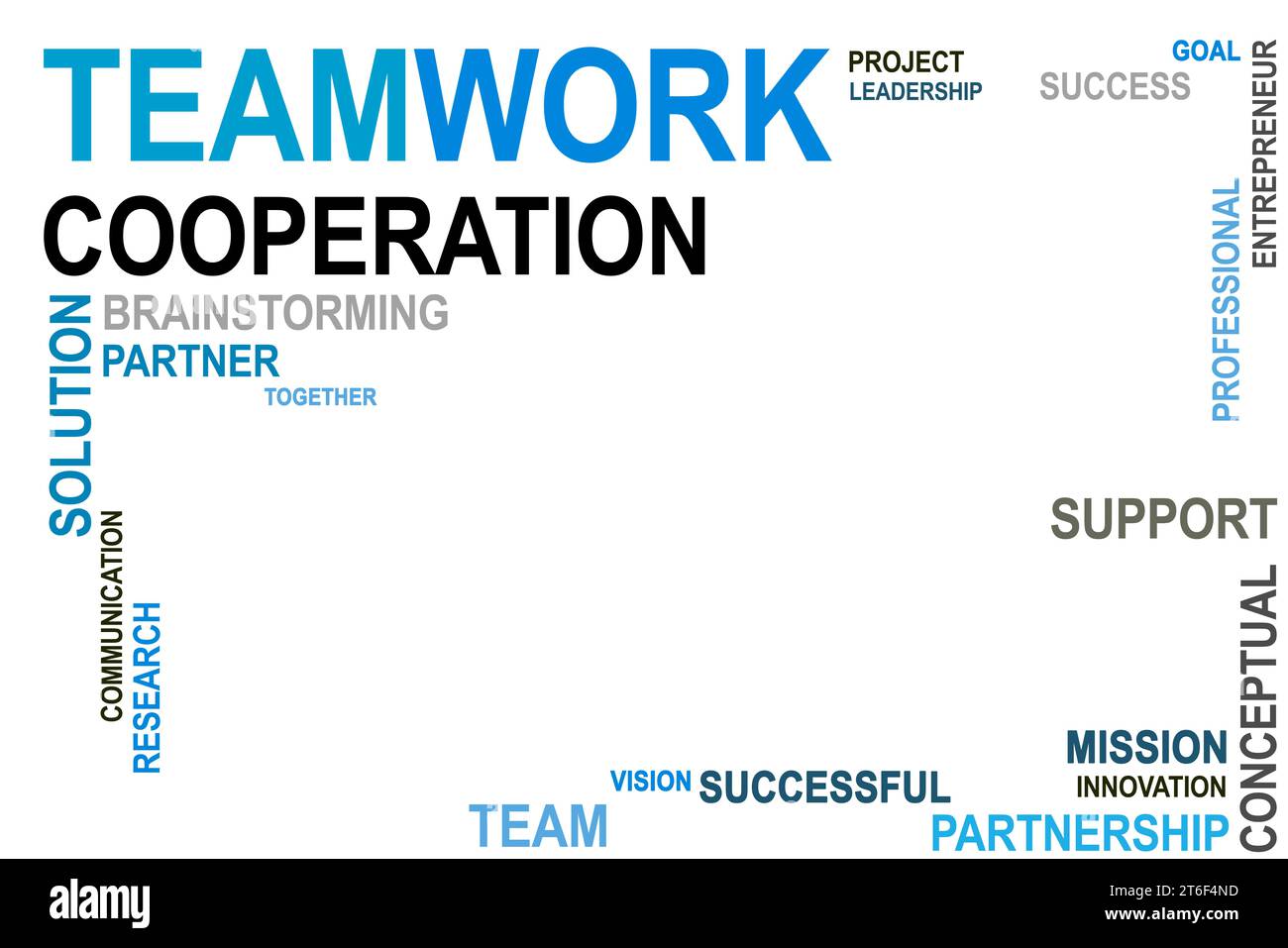 A vibrant word border with the words "teamwork" and "cooperation ...