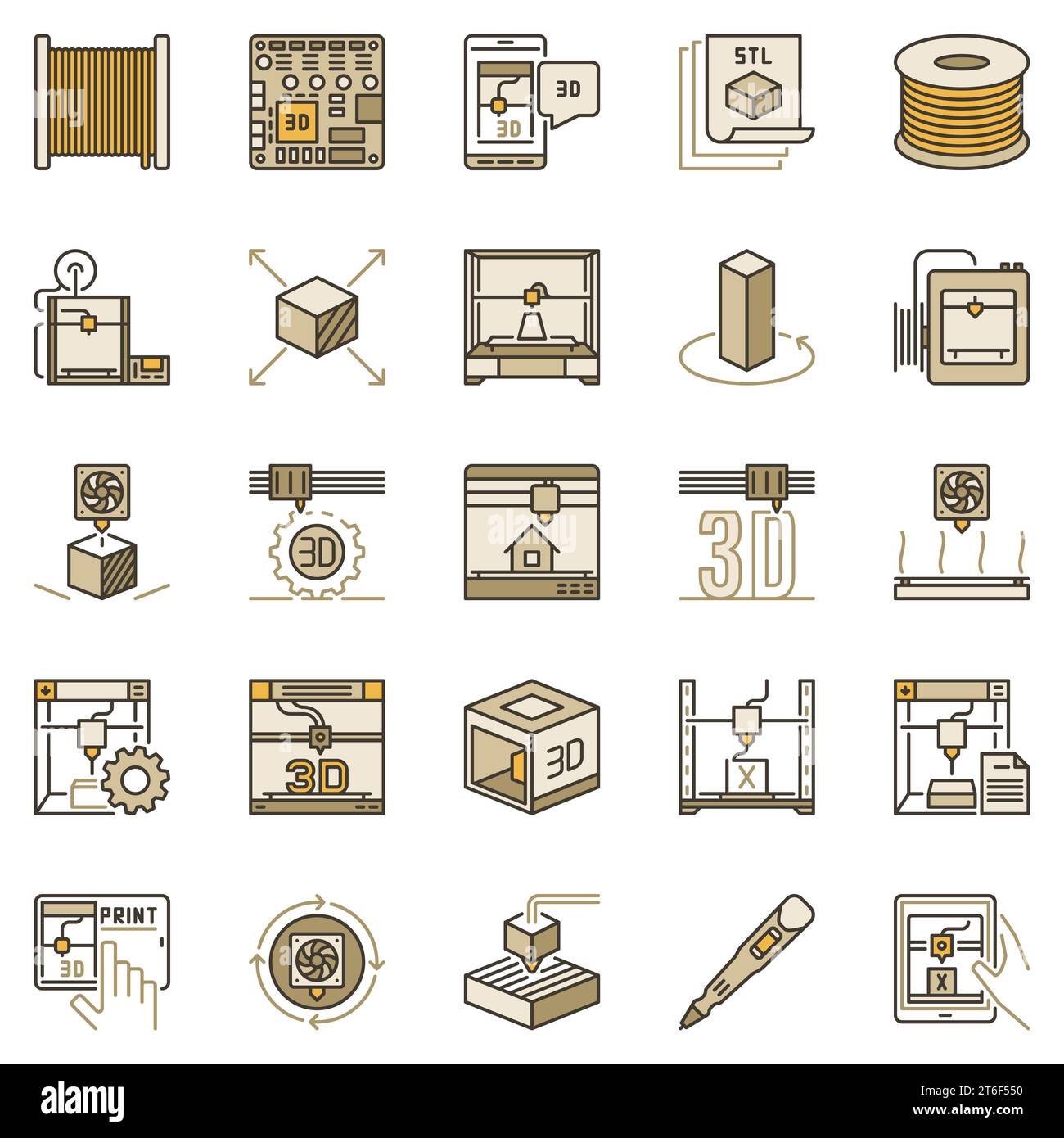 3D Printer colored icons set. Additive Manufacturing and Printing ...