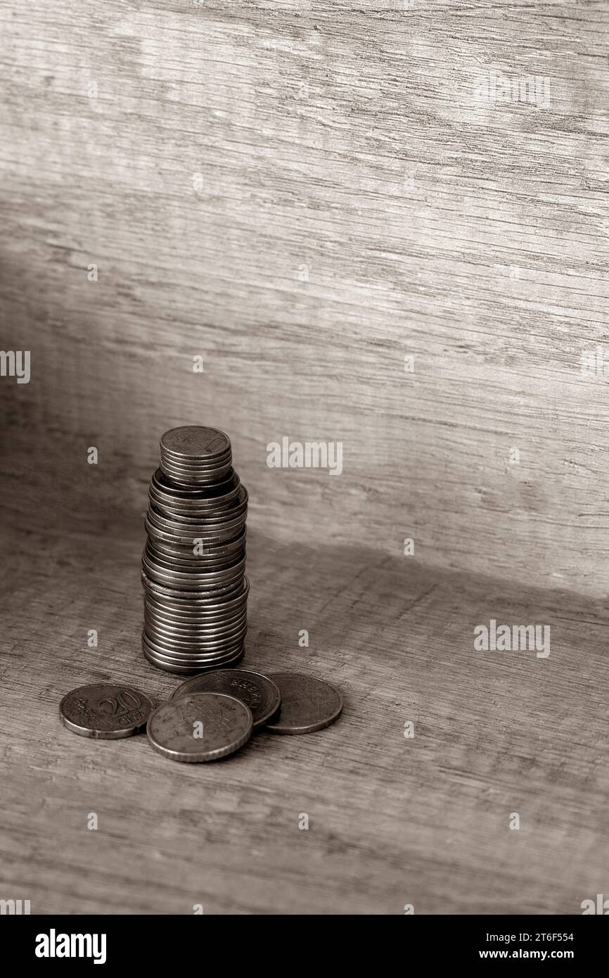row of coins. Columns of money. Concept Revenue growth, Currency ...