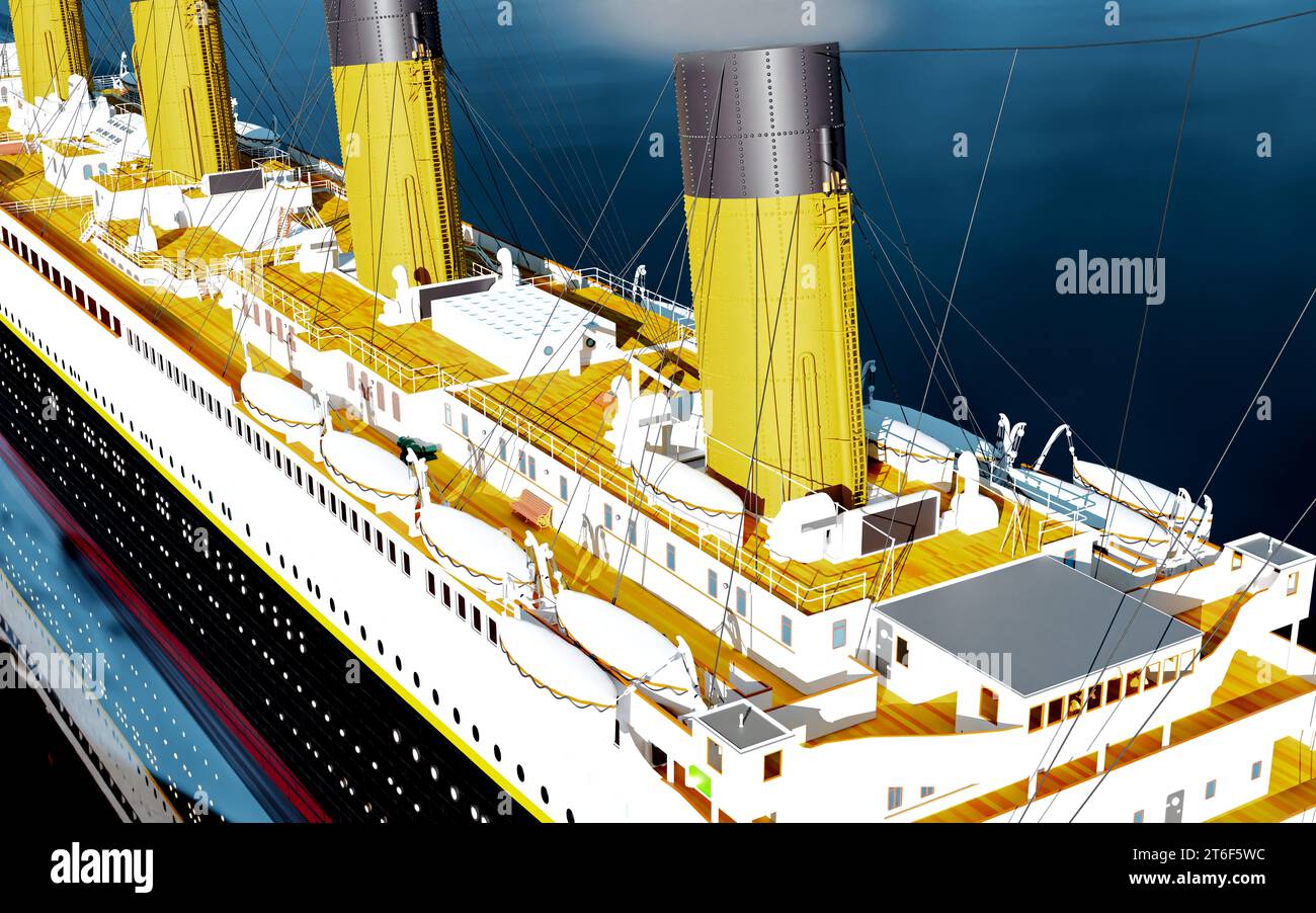 Steamboat ocean liner ship boat deck view 3D render image in HDR Stock ...