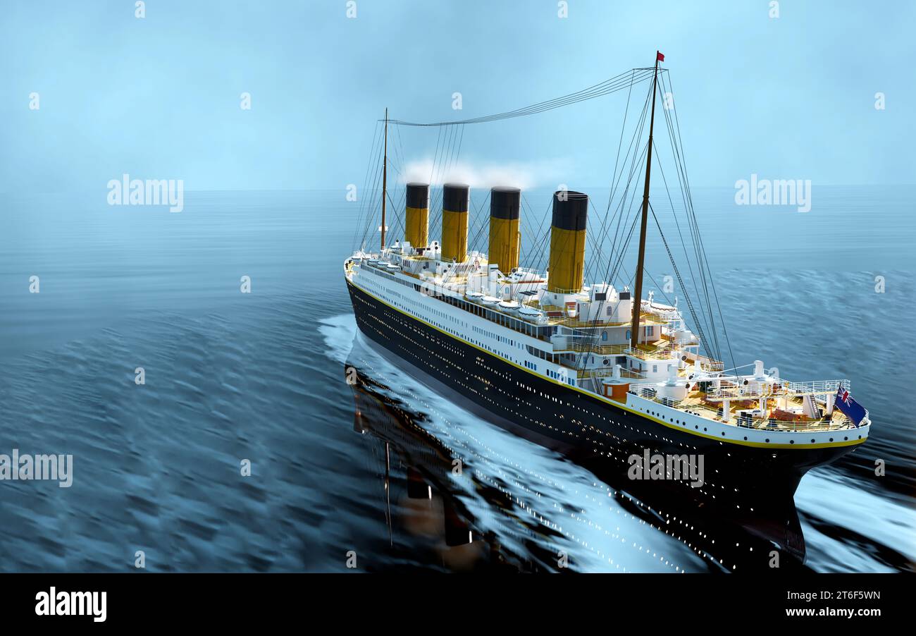 Steamboat ocean liner ship front dramatical view 3D render image in HDR ...