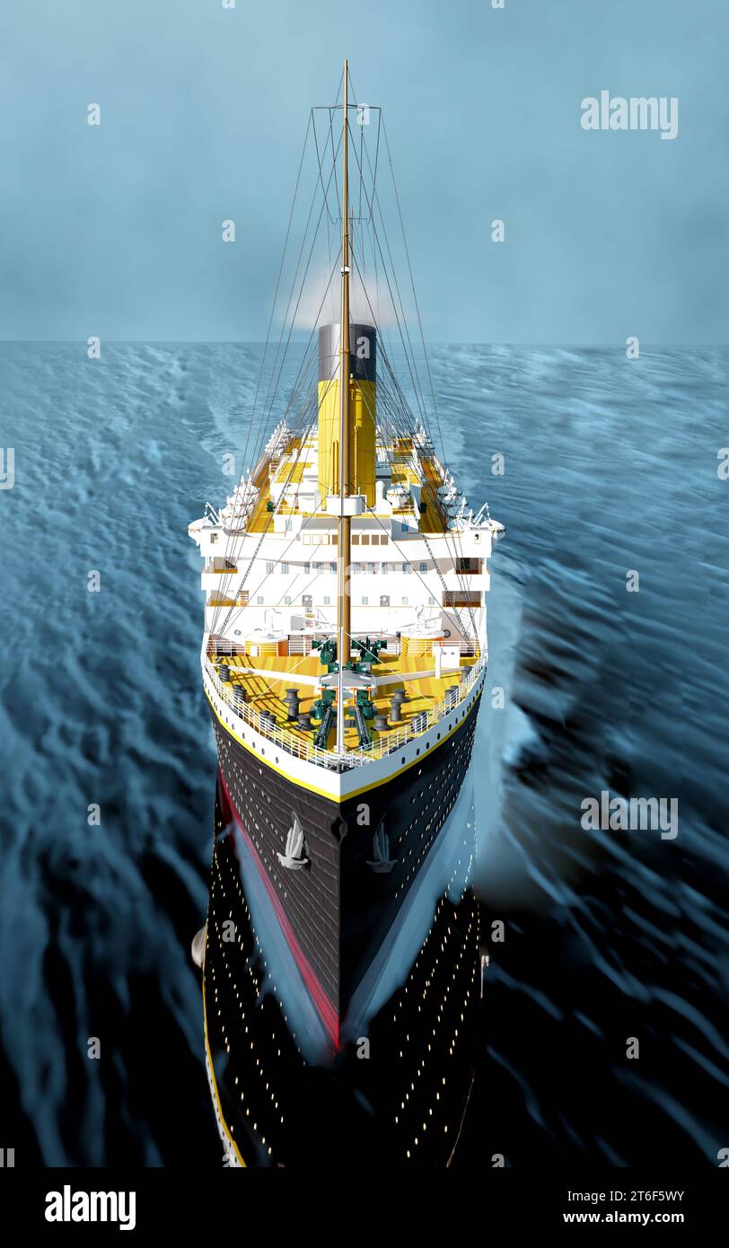 Steamboat ocean liner ship front dramatical view 3D render image in HDR ...