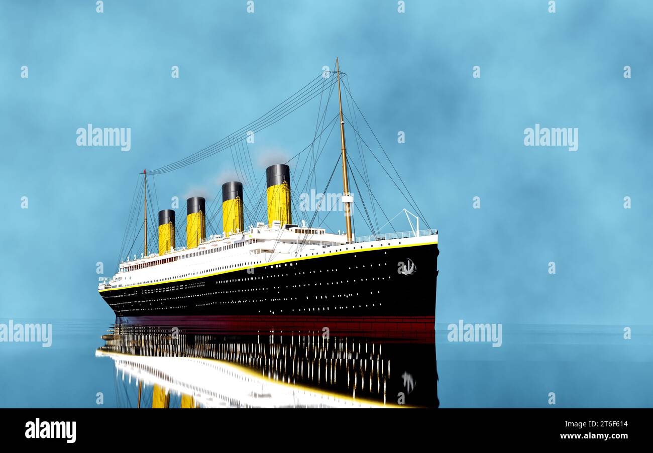 Steamboat ocean liner ship general view 3D render image in HDR sea ...
