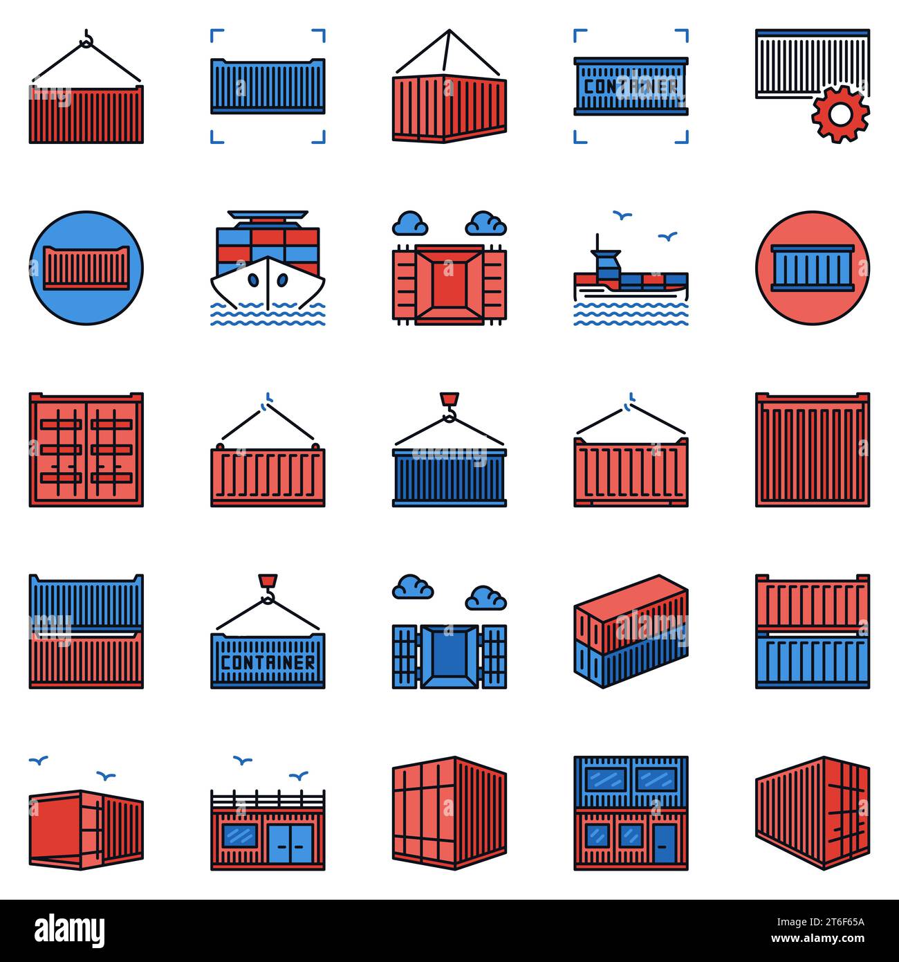 Shipping Containers colored icons set. Intermodal Freight Container ...