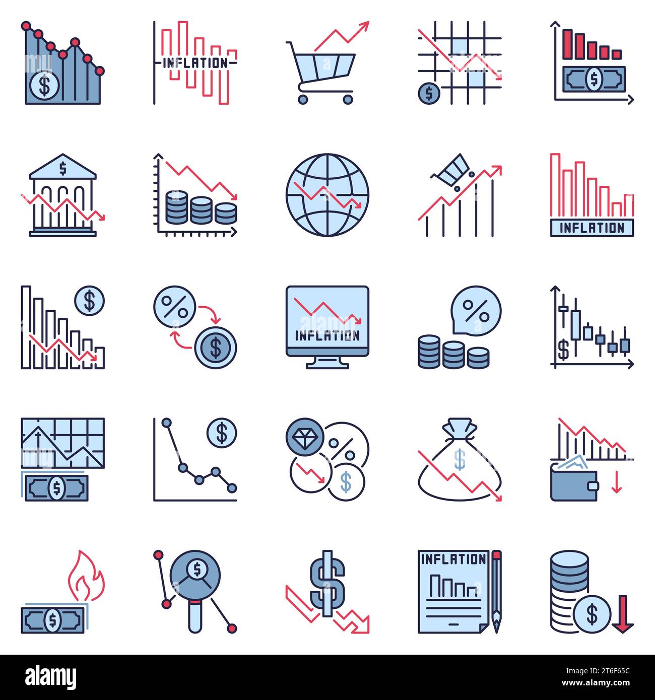 Inflation colored icons - Financial Crisis and Hyperinflation concept ...