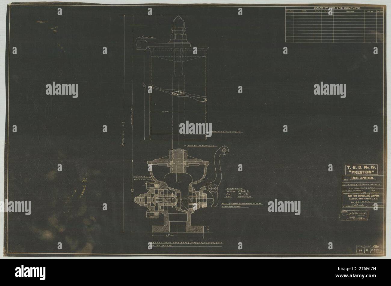 USS Preston (DD-19)- 6'' - -3 Long Bell Plain Whistle with Automatic ...