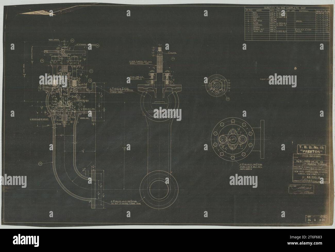 USS Preston (DD-19)- 4 1-2'' By-Pass Valve for I.P. Cruising Turbine ...
